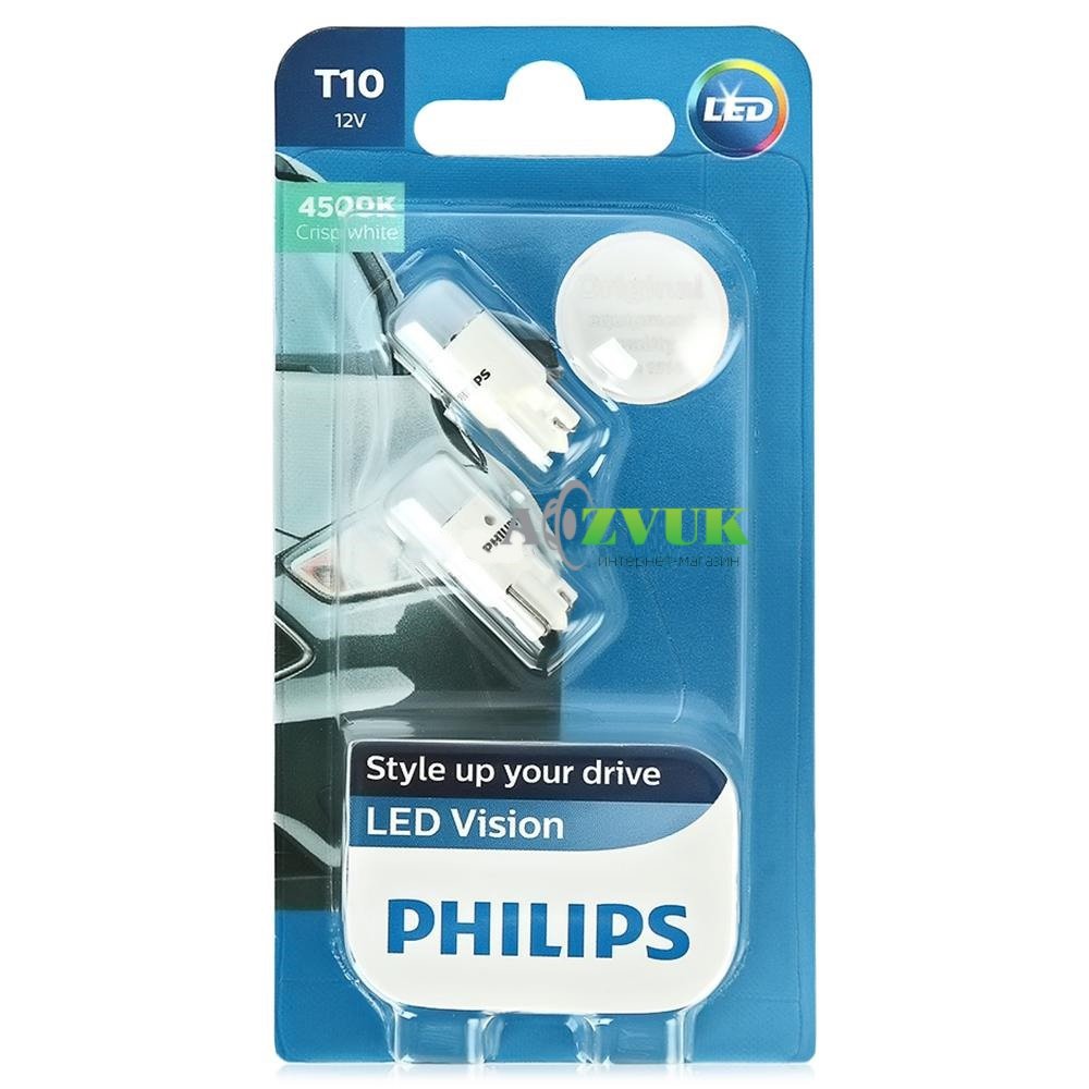 Светодиодные лампы (led) Philips T10 4500K 12V, 2шт/блистер ...